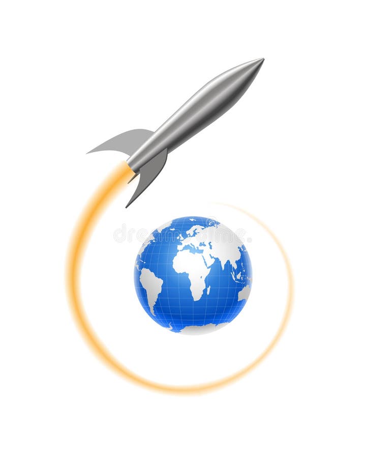 Realistic Stylized Cartoon Metal Rocket Takes Off from Planet Earth ...