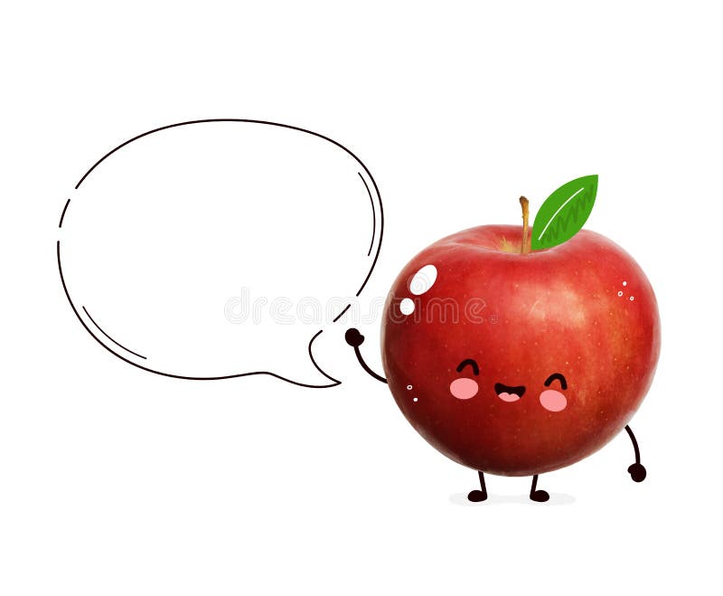 Cute Happy Apple with Speech Bubble. Cartoon Character Illustration ...