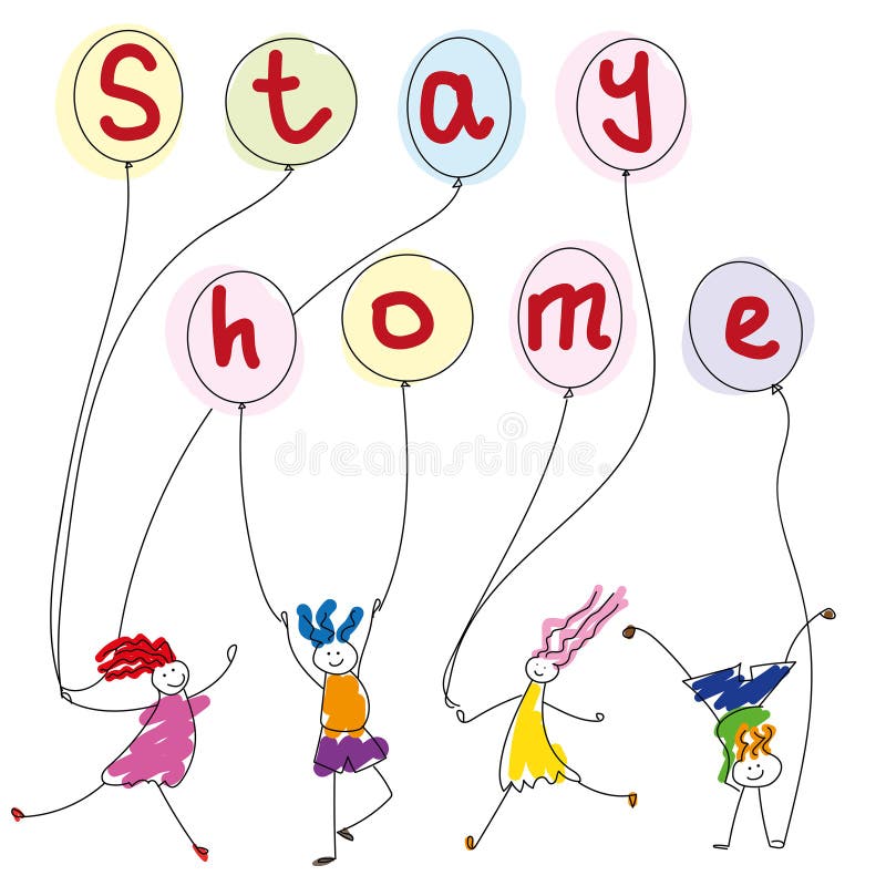 Vector Isolation. Group of Cartoon Children at Home. Stock Illustration ...