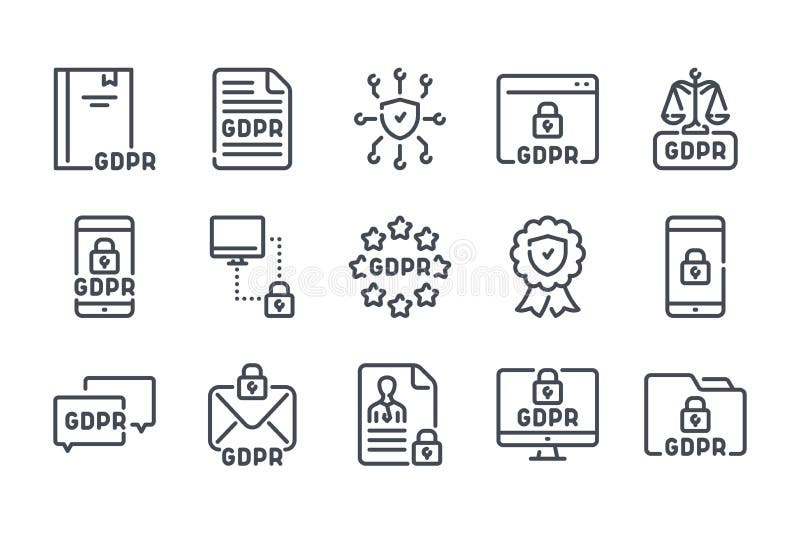 General Data Protection Regulation Related Line Icon Set. Stock Vector ...