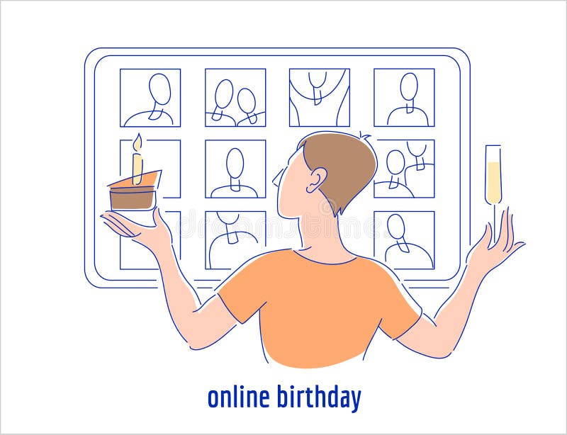 Online Birthday with Virtual Guests Illustration Stock Vector ...