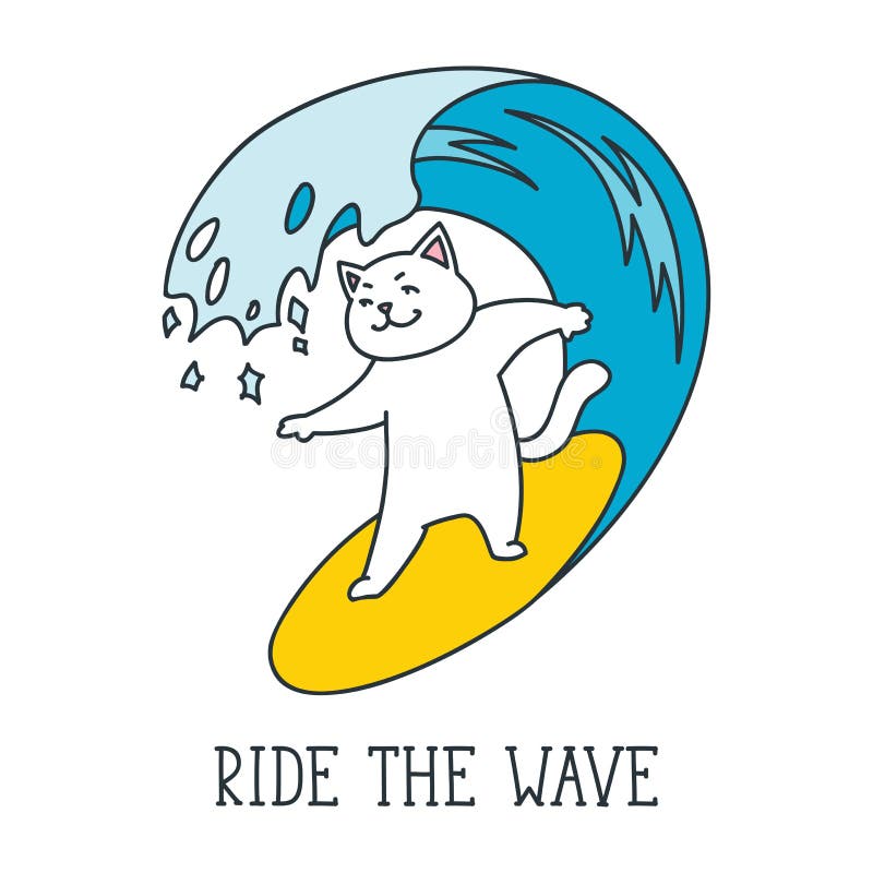 Surfer Cat Illustration Hand Stock Illustrations – 13 Surfer Cat ...