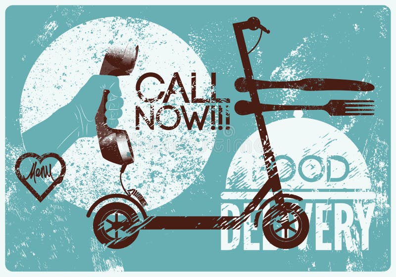 Call Now! Typographic Retro Grunge Poster. Hand Holds a Telephone ...