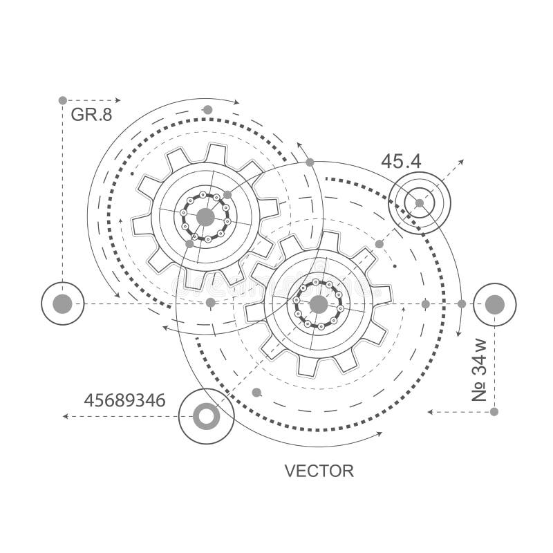 Gears on a White Background .Technical Drawing of Gears .Rotating ...