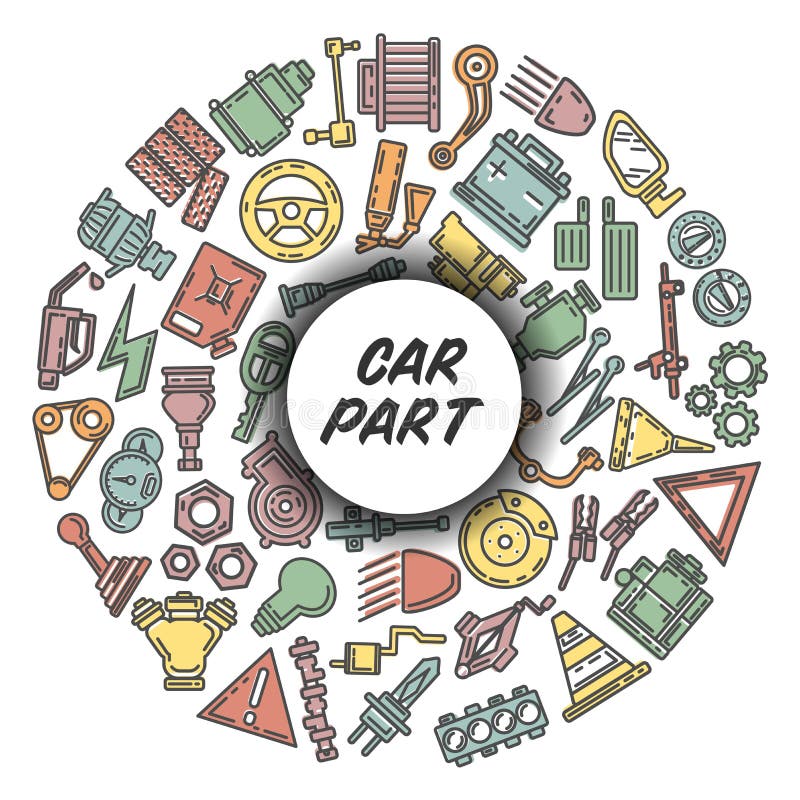 Button on the Background with Auto Parts. Stock Vector - Illustration ...