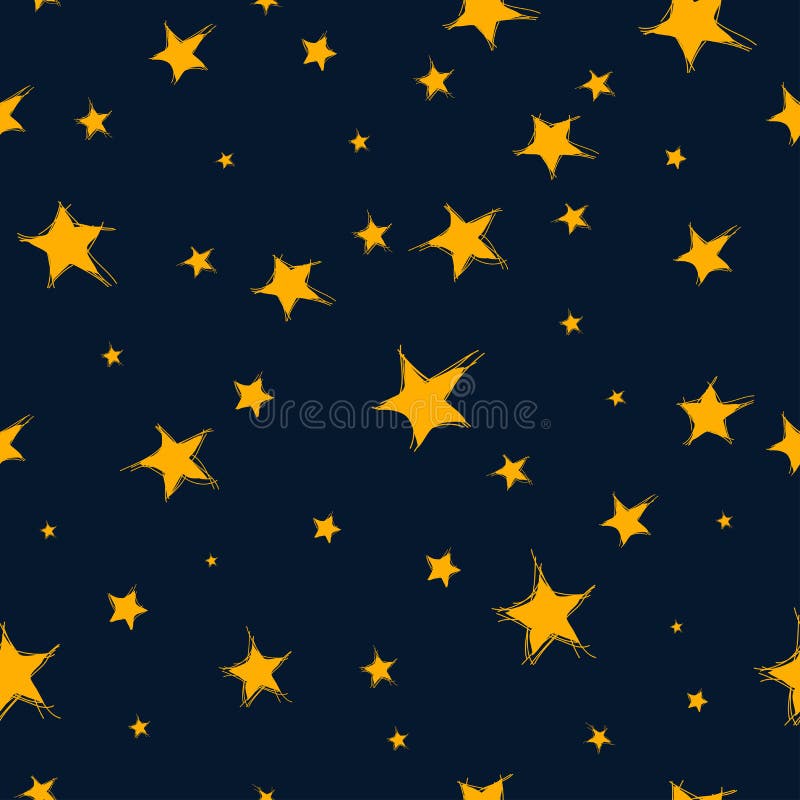 Starry Sky Seamless Vector Pattern, Hand Drawn Illustration Yellow ...