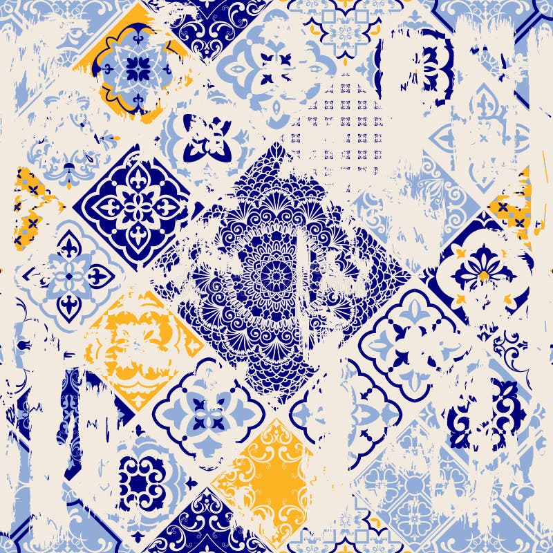 Seamless Vintage Pattern with an Effect of Attrition. Patchwork Tiles ...