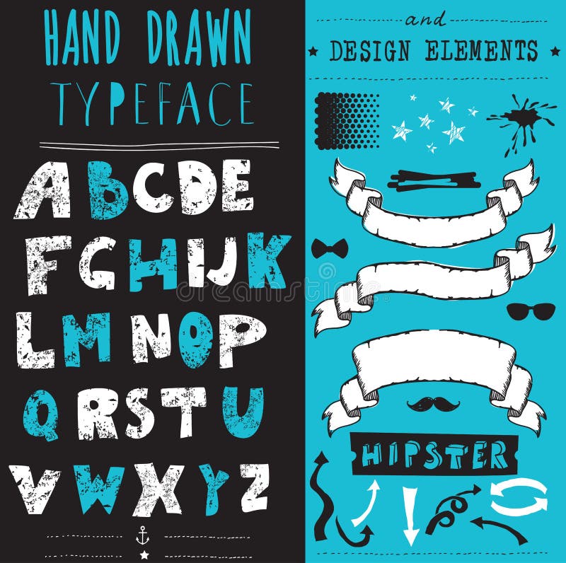 Vintage Alphabet. Retro Distressed Alphabet Vector Font. Hand Drawn ...