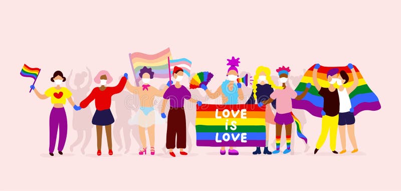 LGBTQ Activists in Masks Participating in Pride Stock Vector ...