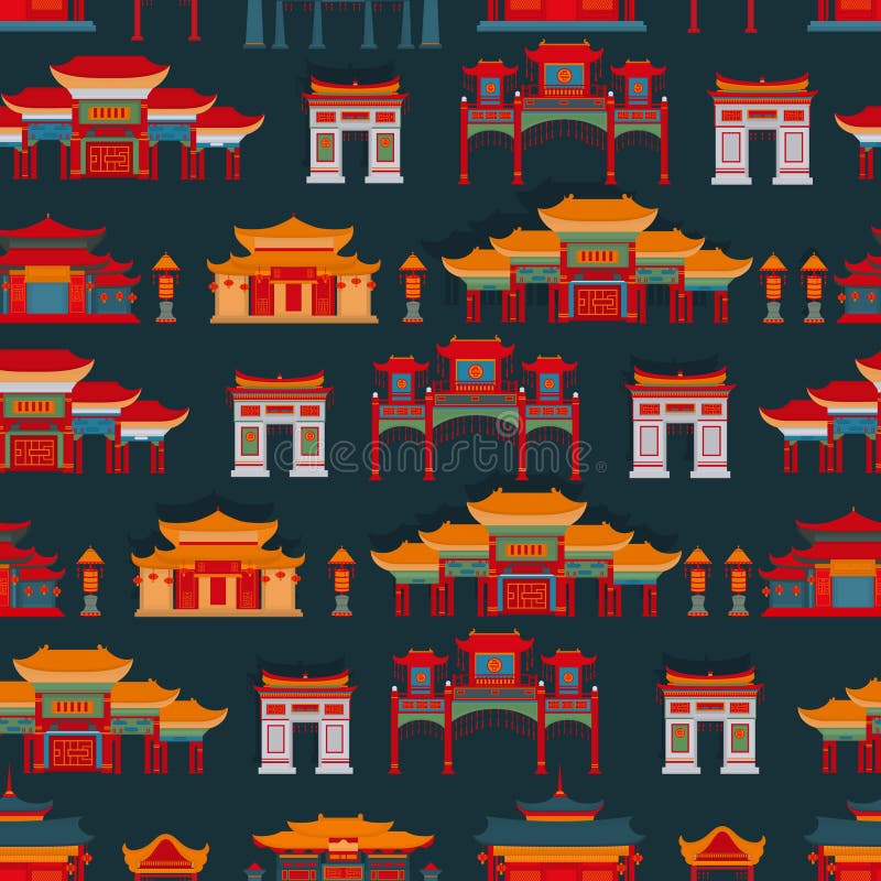 Set of Chinese Temples, Gates and Traditional Buildings Stock ...