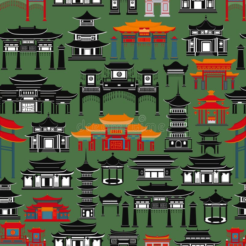 Set of Chinese Temples, Gates and Traditional Buildings Stock ...