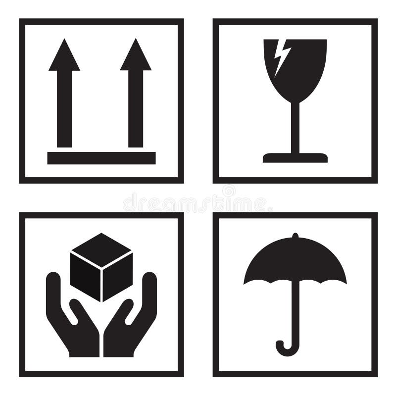 Fragile or Packaging Symbols. Black Fragility Signs on White Background ...