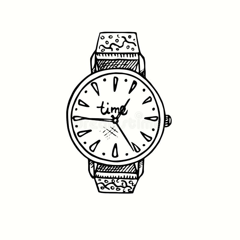 Hand Drawn Strap Watch. Ink Black and White Drawing Stock Vector ...