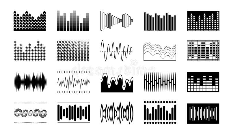 Black Audio Waves Widget Illustration, Sound Waves Icon Set, Stock ...