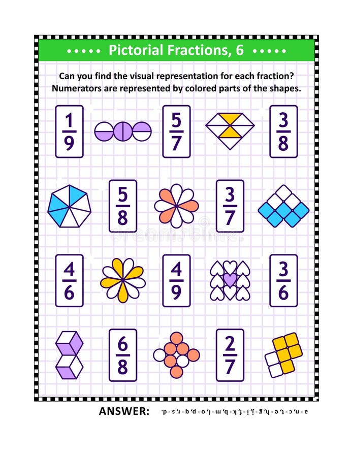 Visual Fractions Educational Math Puzzle Stock Vector - Illustration of ...