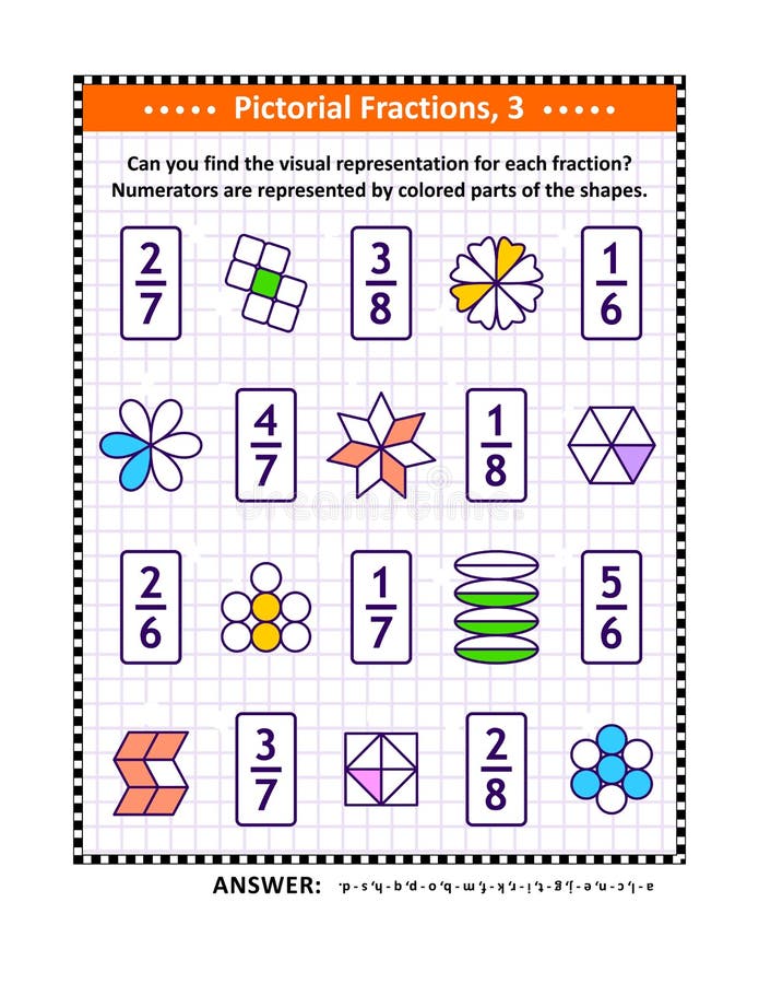 Visual Fractions Educational Math Puzzle Stock Vector - Illustration of ...