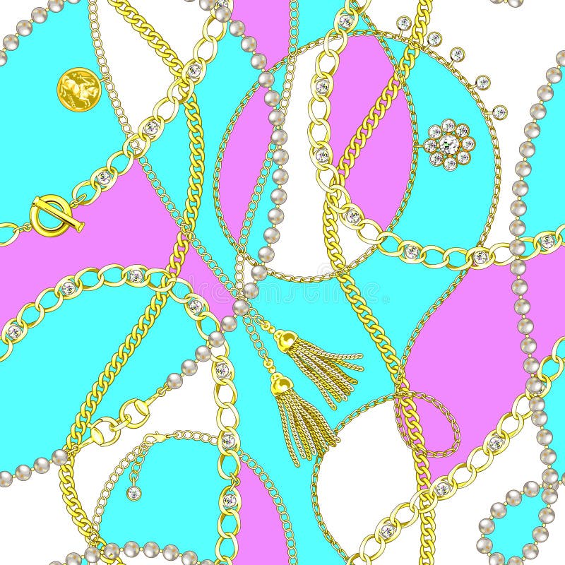 Chains Seamless Pattern. Gold Chains Pattern. Pink Background. Stock ...