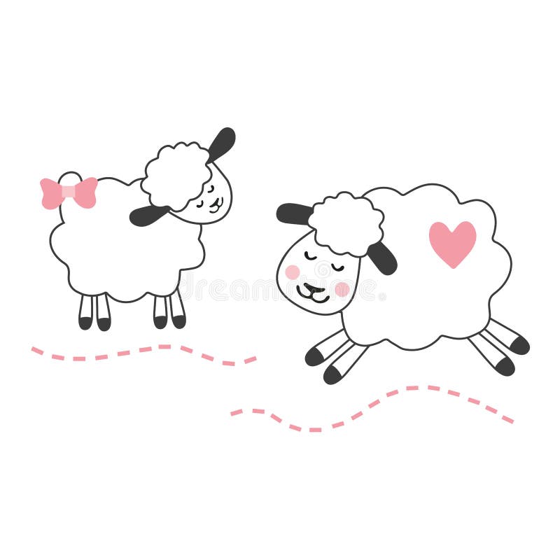 Sheep With Two Lambs. The Sheep Feeds The Lamb. Vector Illustration ...
