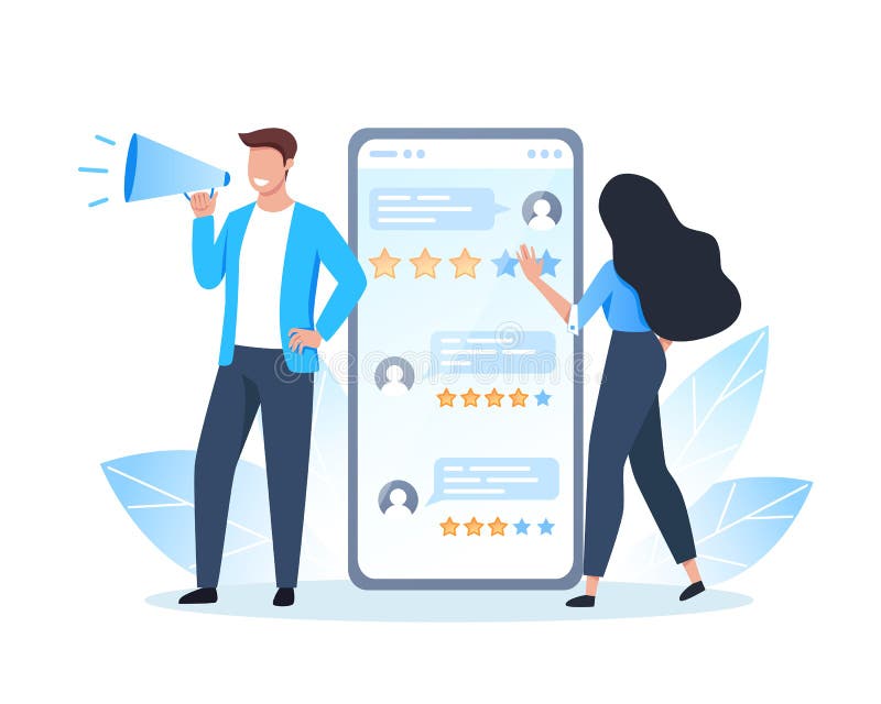 Online Review, People Giving Feedback Using the Mobile App. Reviews of ...