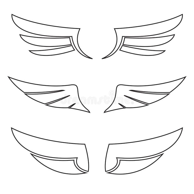 Wings Icon Outline Set. Vector Illustration of Different Bird Wings ...
