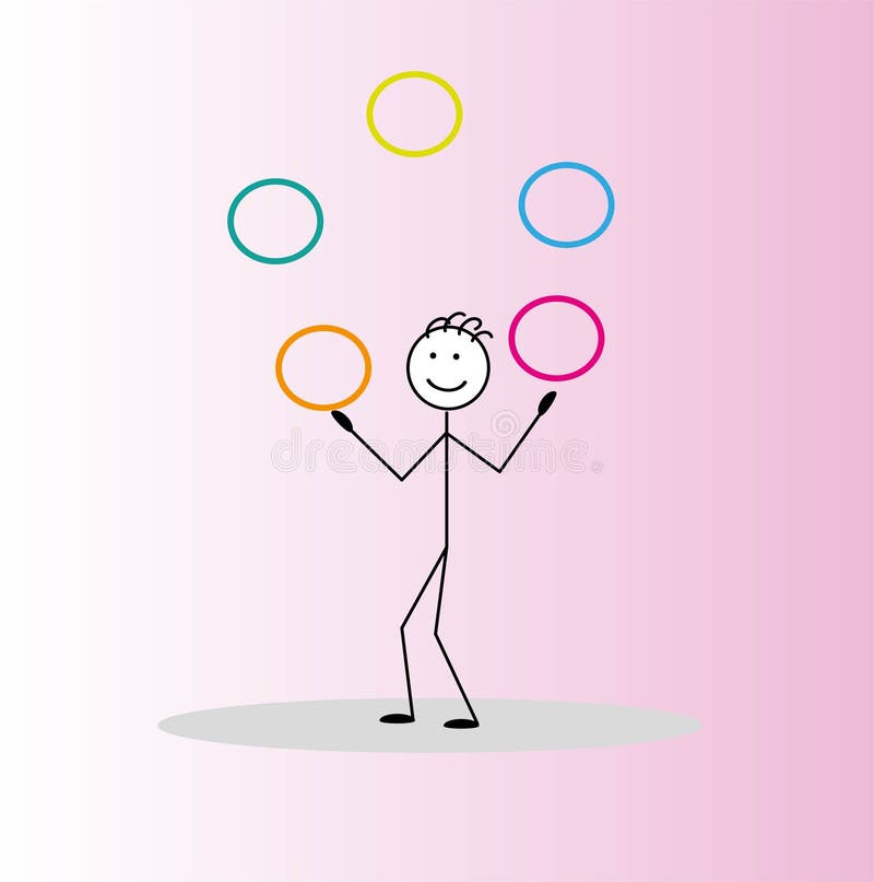 Sketch Happy Stick Man Juggles Multi-colored Rings. Circus Stock Vector ...