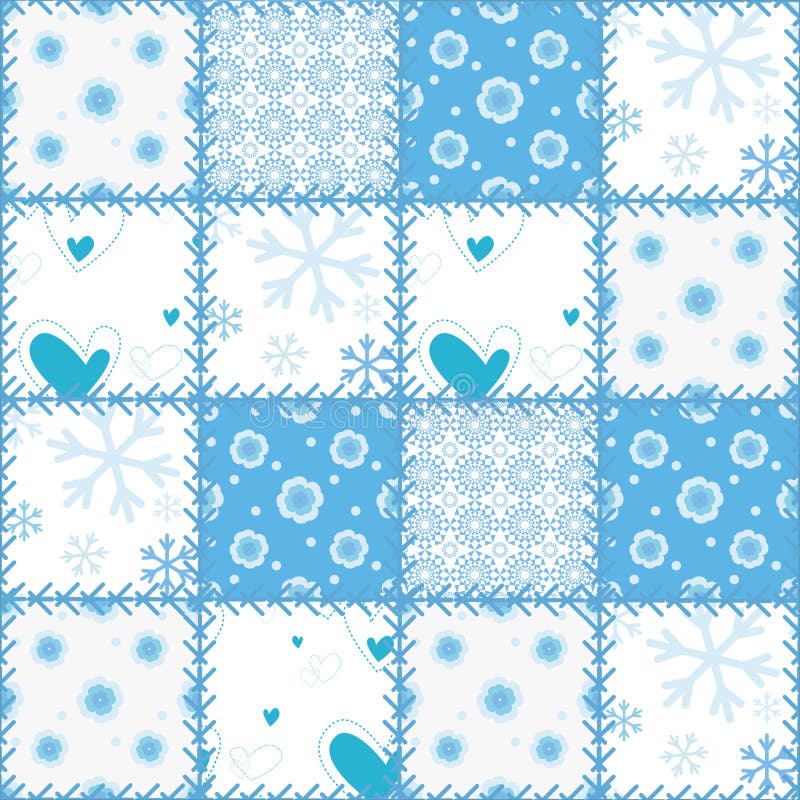 Snow-blue Patchwork with Snowflakes Stock Vector - Illustration of ...