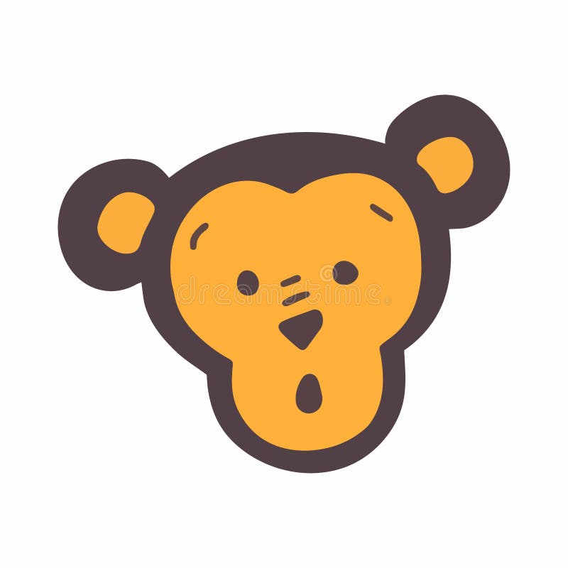 Vector Illustration Monkey Head - Cute Simple Animal Isolated on White ...