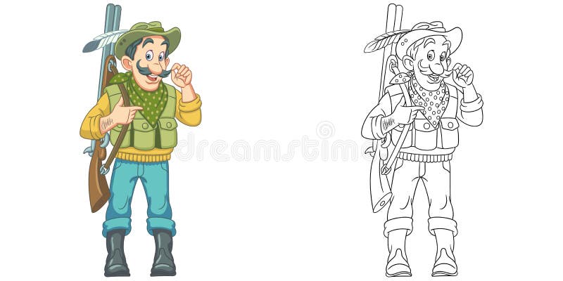 Coloring Page with Happy Hunter Stock Vector - Illustration of isolated ...