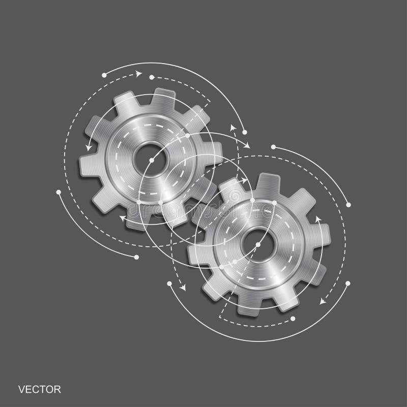 Metal Gears .Engineering Drawing.Technical Drawing of Gears .Rotating ...
