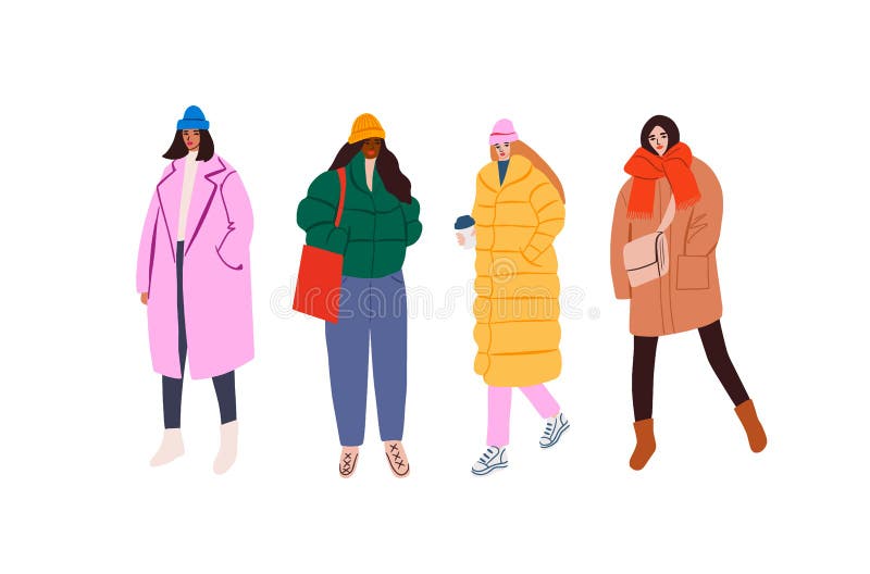 Set of Fashion Woman in Trendy Clothes Vector Cartoon Illustration ...