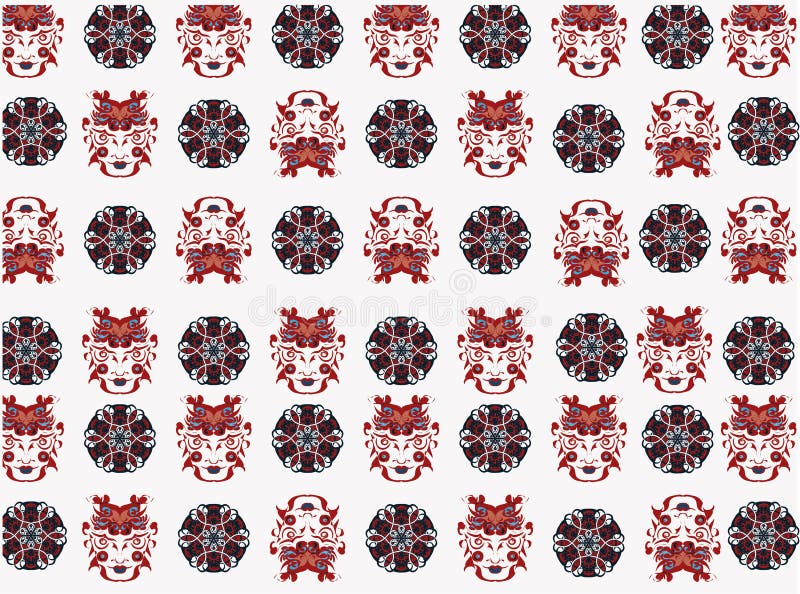 Pattern with the Red Mask of the Ancient Warrior Stock Vector ...