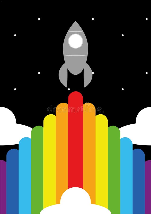 Rocket with Rainbow Smoke in Space Stock Illustration - Illustration of ...
