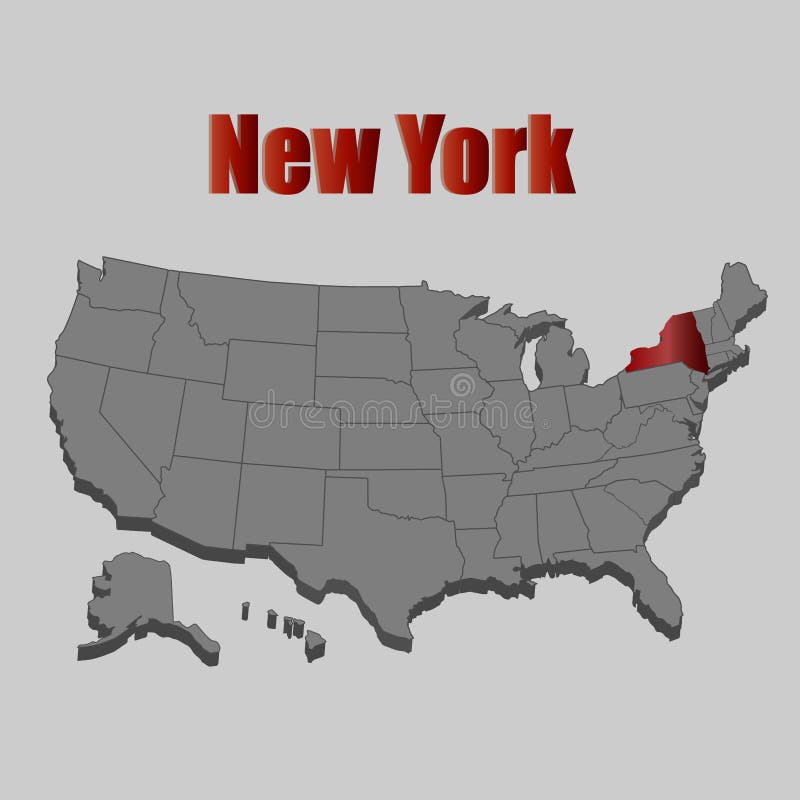 New York State Red on Map of United States of America. Stock Vector ...