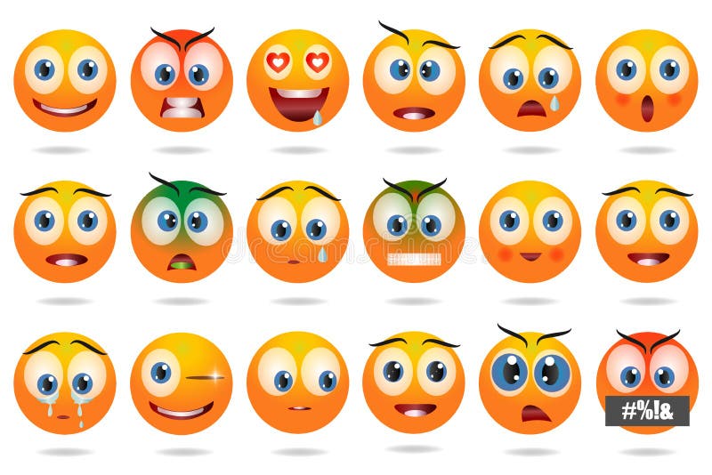 Emoji Set. Emoji Sticker Pack. Human Emotions: Happy, Angry, Enamored ...