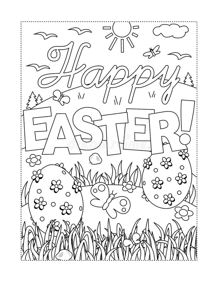 `Happy Easter!` Holiday Greeting Coloring Page Stock Vector ...