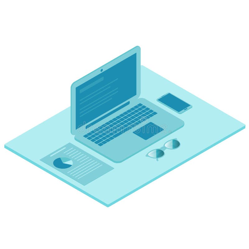 Blue isometric laptop. stock vector. Illustration of education - 215955955