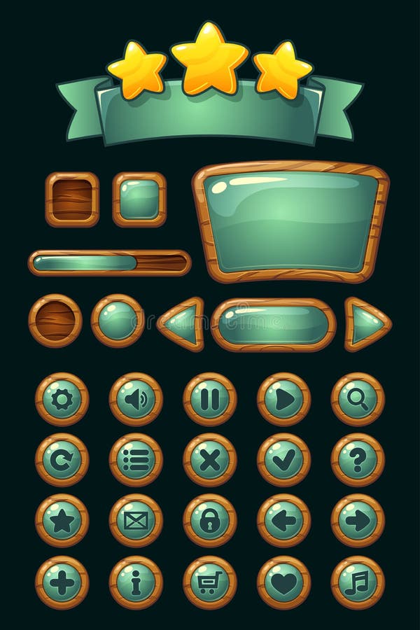 GUI Wooden Round Buttons Set. Game Menu Icons Stock Vector ...