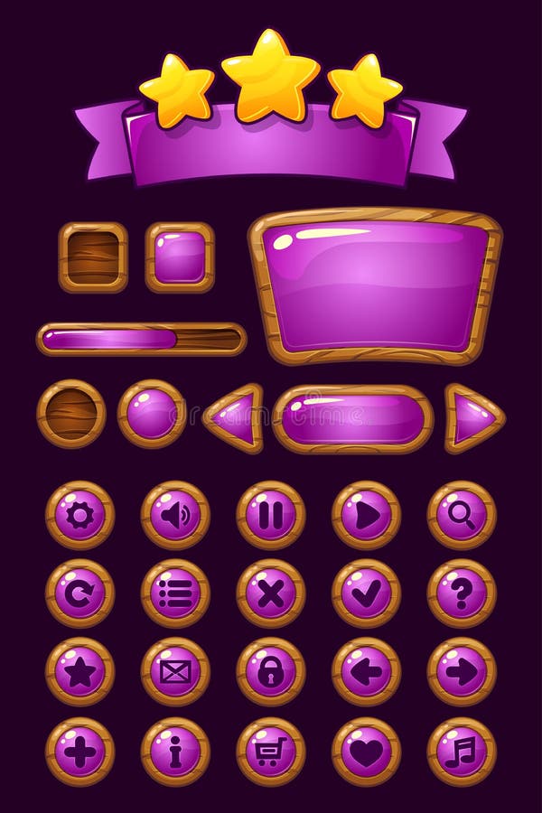 GUI Wooden Round Buttons Set. Game Menu Icons Stock Vector ...