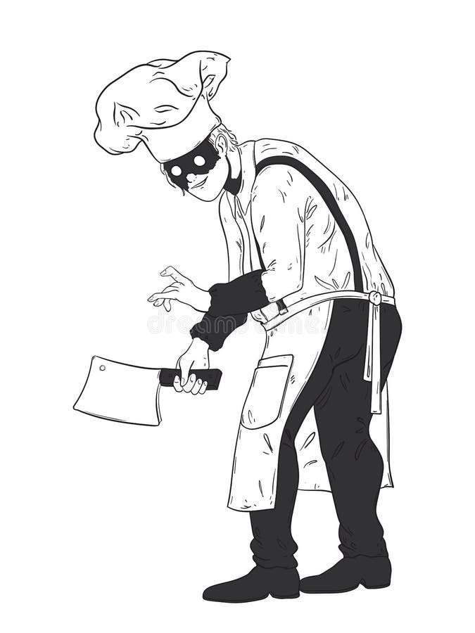 Chef in Mask Hold Axe in His Hand. Portrait of Sinister Cook Plotting ...