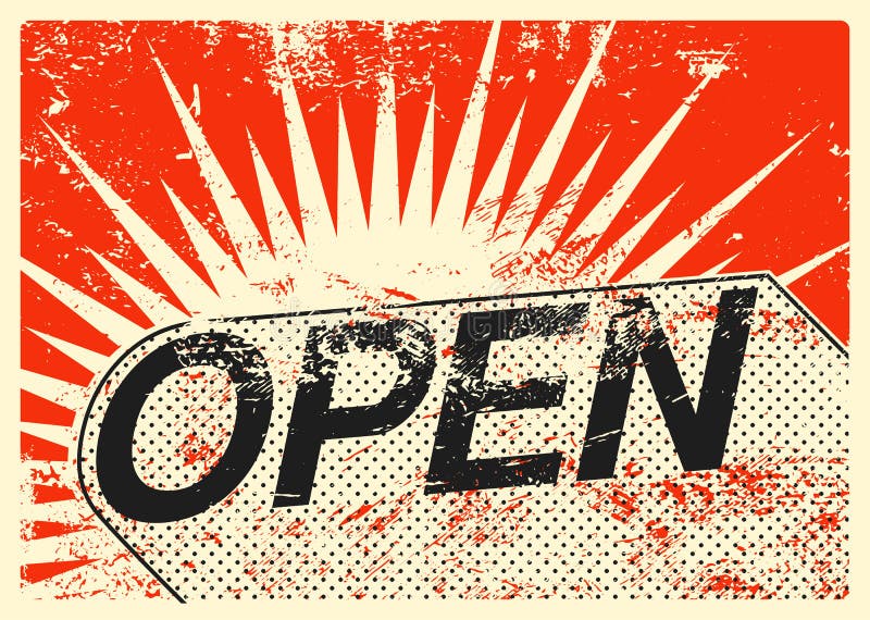 Open Door Sign. Typography Vintage Grunge Style Poster. Retro Vector ...