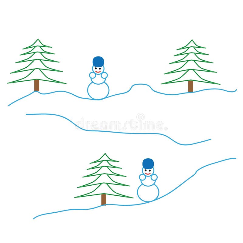 Christmas Drawing with Snowmen and Fir Trees. Stock Vector ...