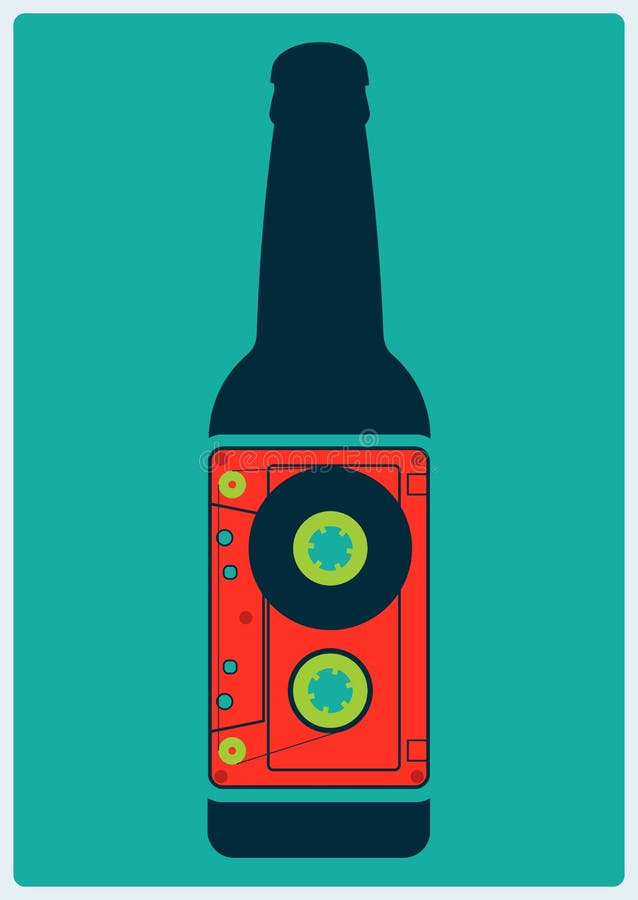 Music Beer Bar Poster Design with Beer Bottle and Audio Cassette ...