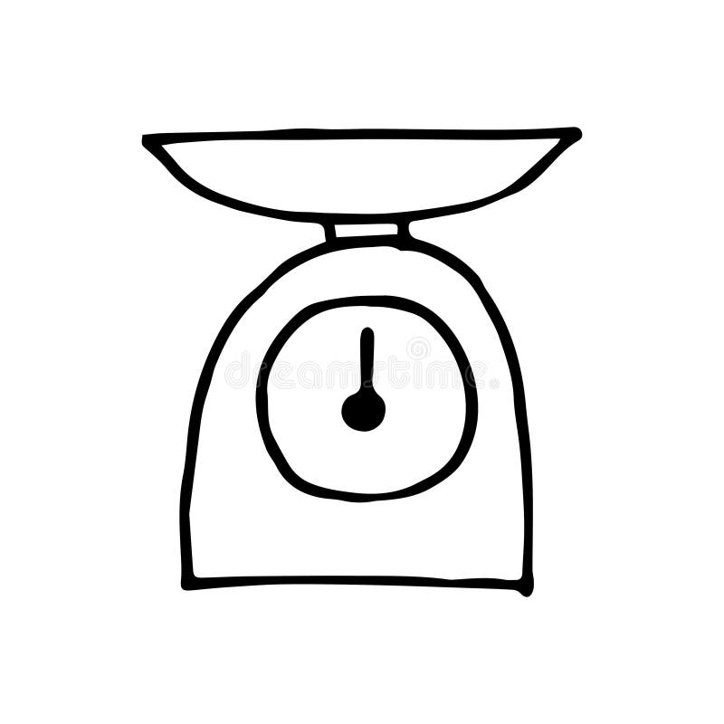 Vector Drawing in the Style of Doodle. Kitchen Scales. Kitchen Utensils ...