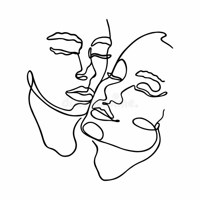 One Line Art Faces Couple Stock Illustrations – 233 One Line Art Faces ...