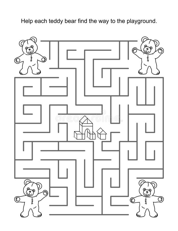Maze Game for Kids with Teddy Bears and Playground Stock Vector ...