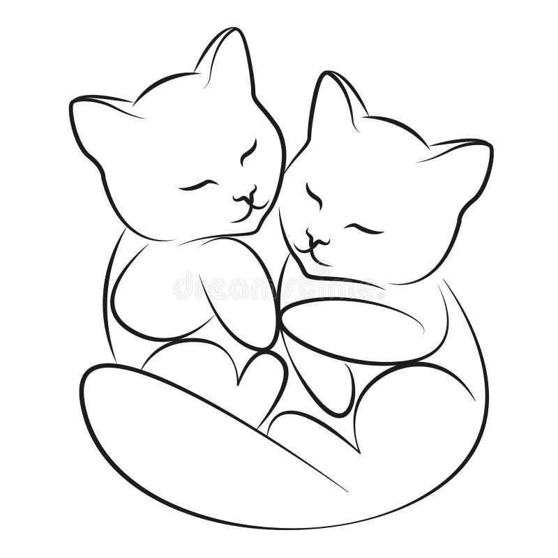 Line Drawing Two Cats Stock Illustrations – 196 Line Drawing Two Cats ...