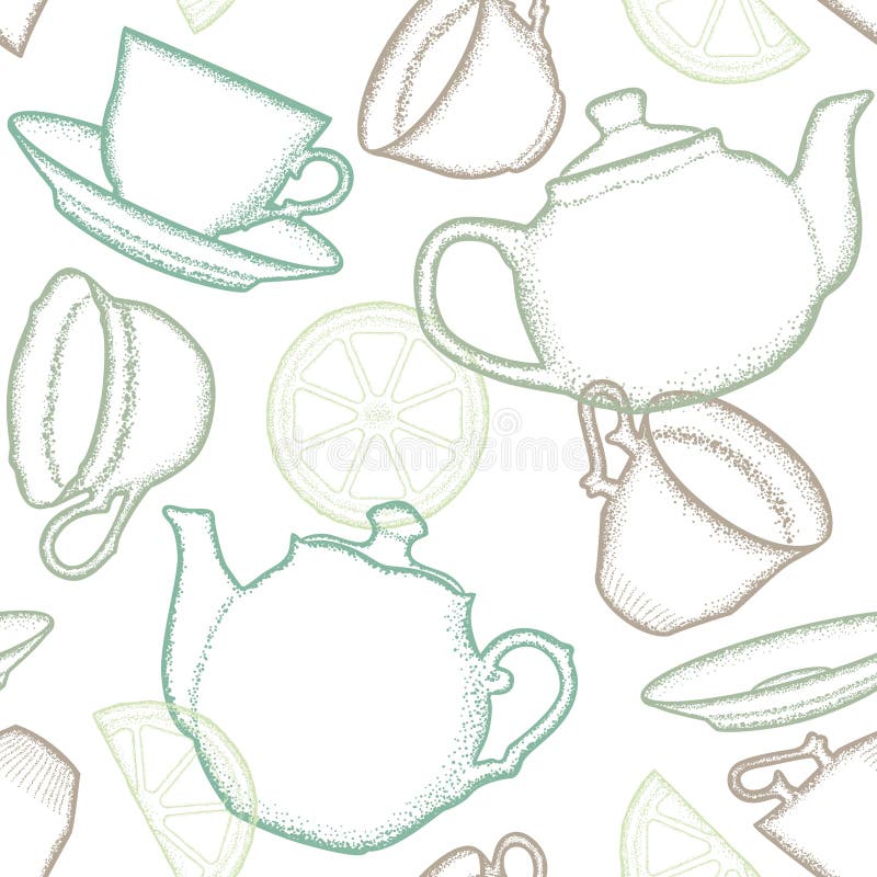 Seamless Pattern of Tea and Coffee Dishes. Stock Vector - Illustration ...