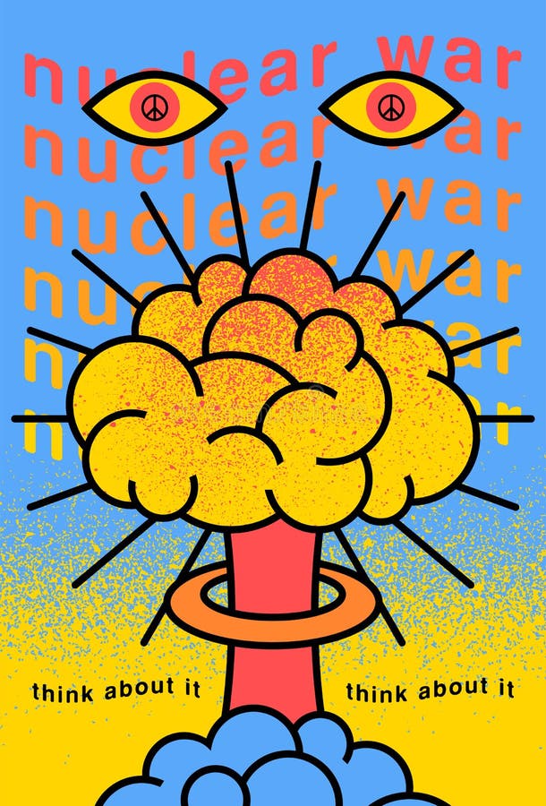 Nuclear Mushroom Explosion Brain Cartoon Style Design. No War Peace ...