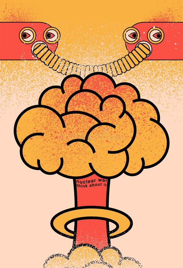 Nuclear Mushroom Explosion Brain Cartoon Style Design. No War Peace ...
