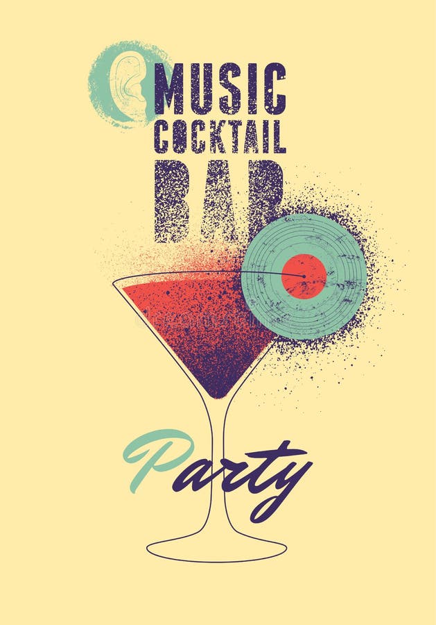 Music Cocktail Bar Party Typographical Vintage Grunge Style Poster ...